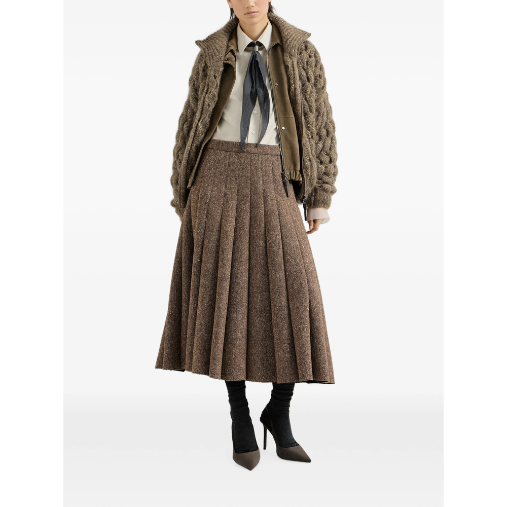 BRUNELLO CUCINELLI Brunello Cucinelli Virgin Wool Donegal Pleated Flared Skirt